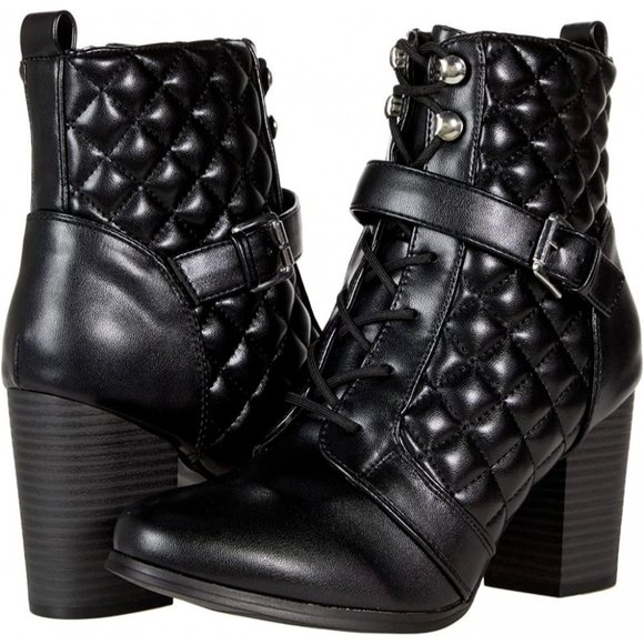 XOXO | Shoes | Xoxo Muna Black Quilted Bootie Boots Block Heel Womens ...